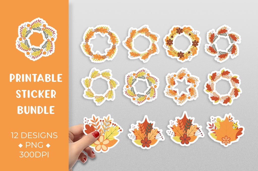 Fall wreaths and bunches sticker bundle. Autumn stickers printable - So ...