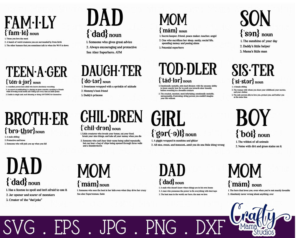 Family Definition SVG, Family SVG Bundle, Funny Family SVG - So Fontsy