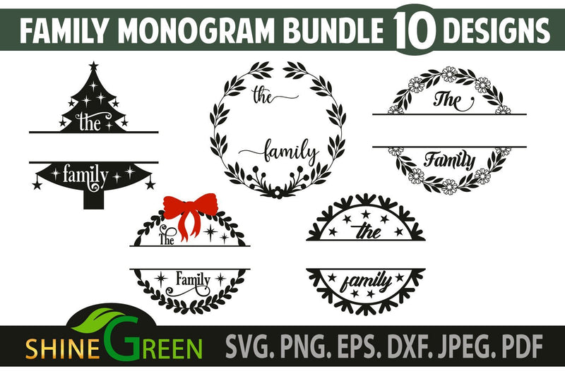 Monogram Bundle SVG - 10 Flower Family Monogram Frames - So Fontsy