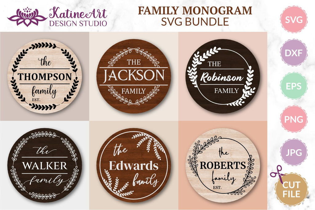 Family monogram bundle svg family name sign floral frames and wreaths ...