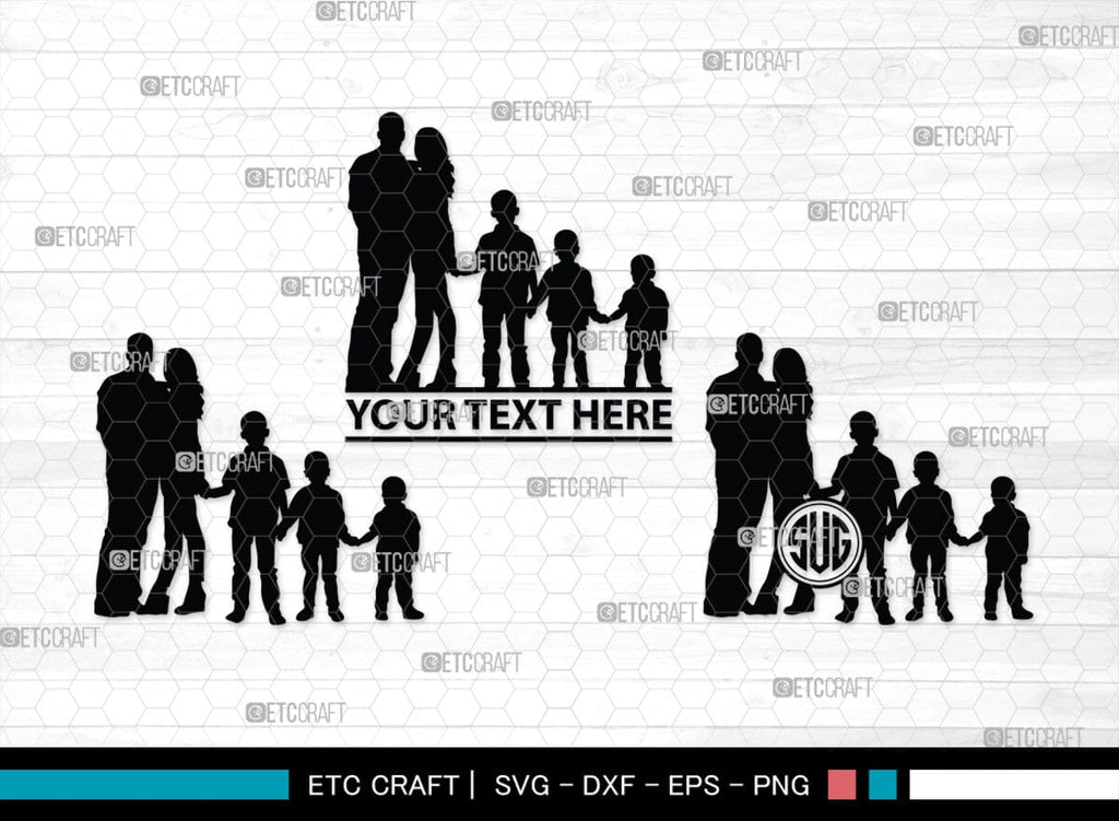 Family Monogram, Family Silhouette, Family SVG, Mother And Children Sv ...