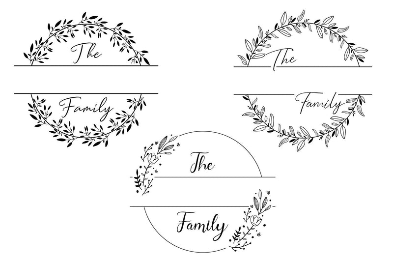 Family Monogram SVG Bundle | 12 Hand Drawn Monogram Wreaths - So Fontsy
