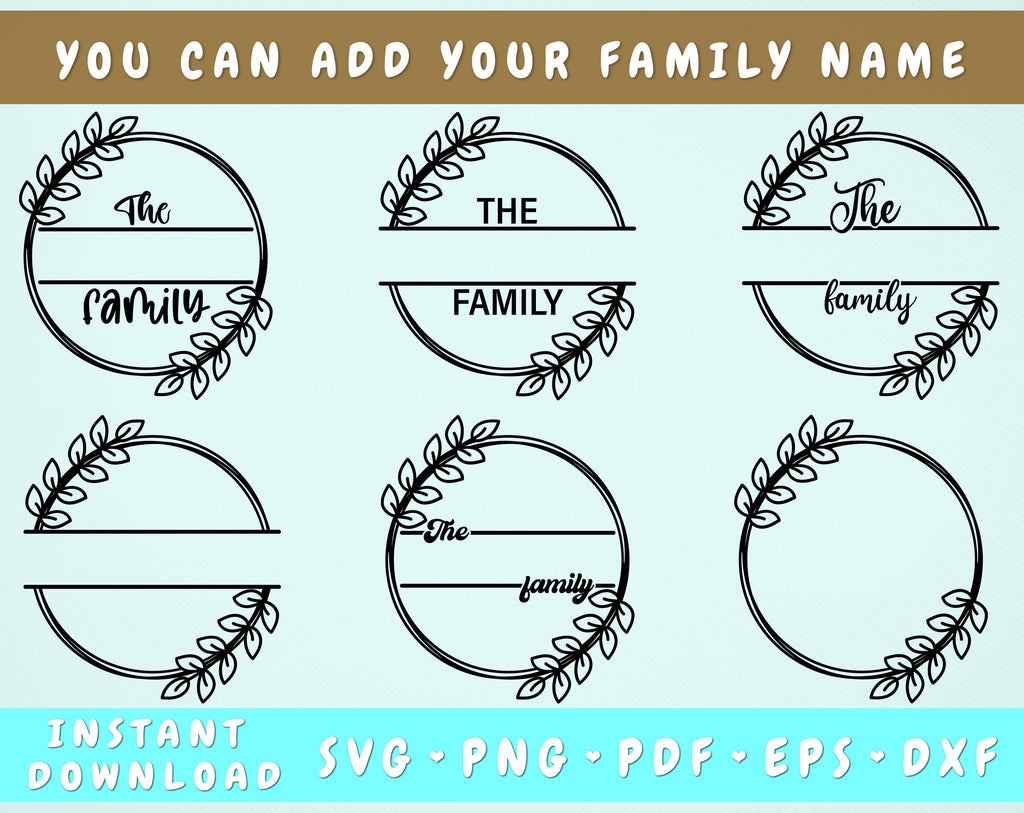 Family Name Split Monogram SVG Bundle, 6 Designs, Family Sign SVG, Leaf ...