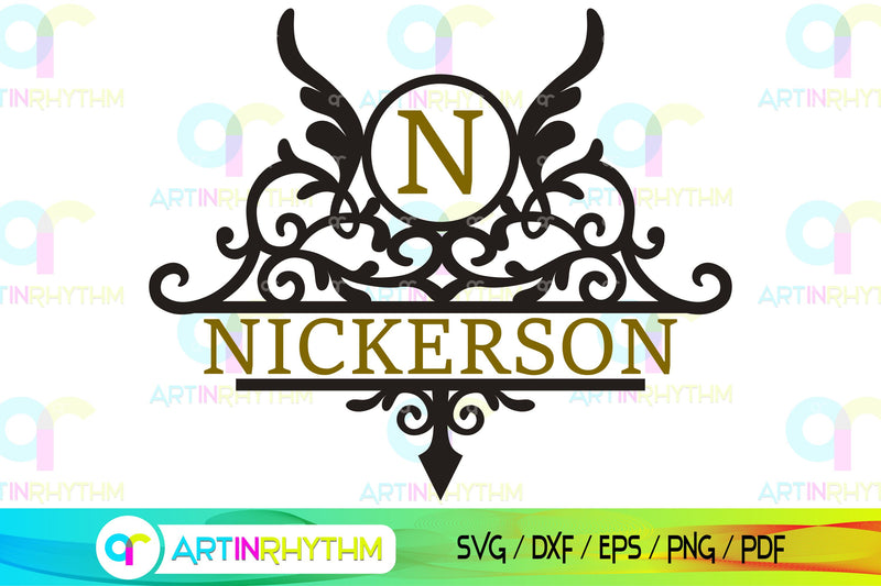 Family name split monogram svg - So Fontsy