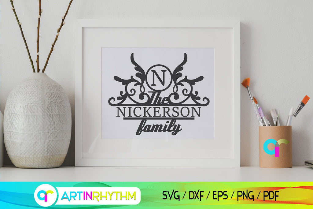 Family name split monogram svg - So Fontsy
