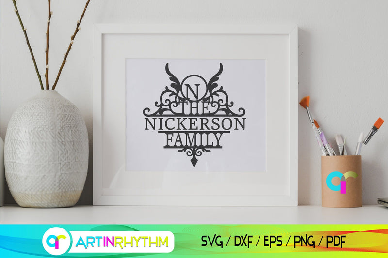 Family name split monogram svg - So Fontsy