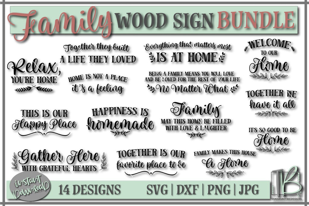 Family Sign SVG Bundle, Wood Sign Cut files - So Fontsy