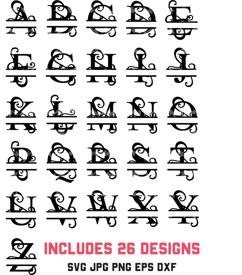 Fancy Split Monogram Alphabet Set SVG Design Bundle | So Fontsy