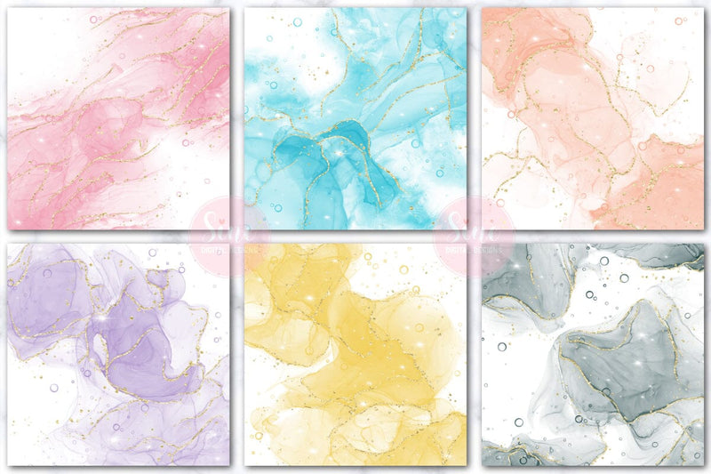 Fantasy Alcohol Ink Glitter Digital Papers Backgrounds Set - So Fontsy