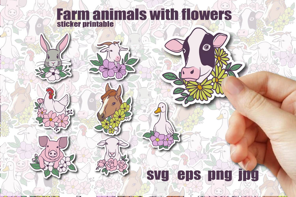 farm animals with flowers sticker - So Fontsy