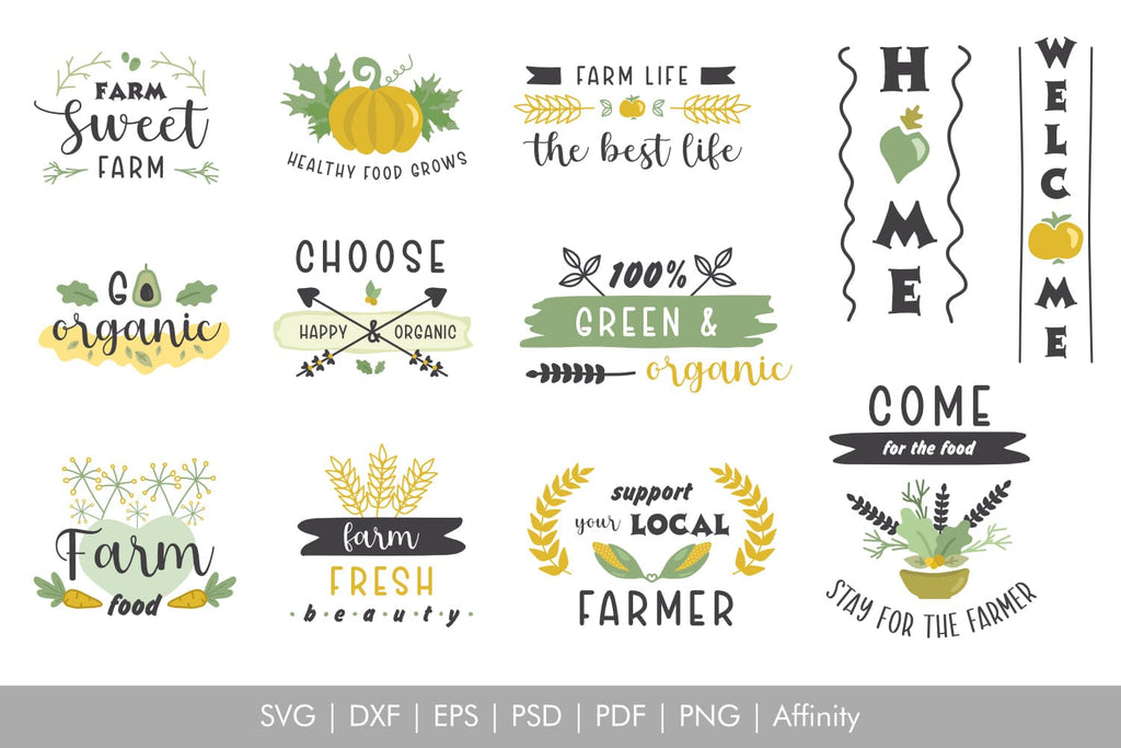 Farm Organic Food Quotes SVG Bundle - So Fontsy