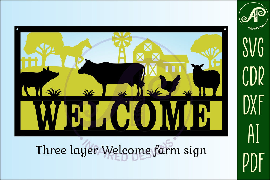 Farm scene name sign SVG 3 layer laser cut template - So Fontsy