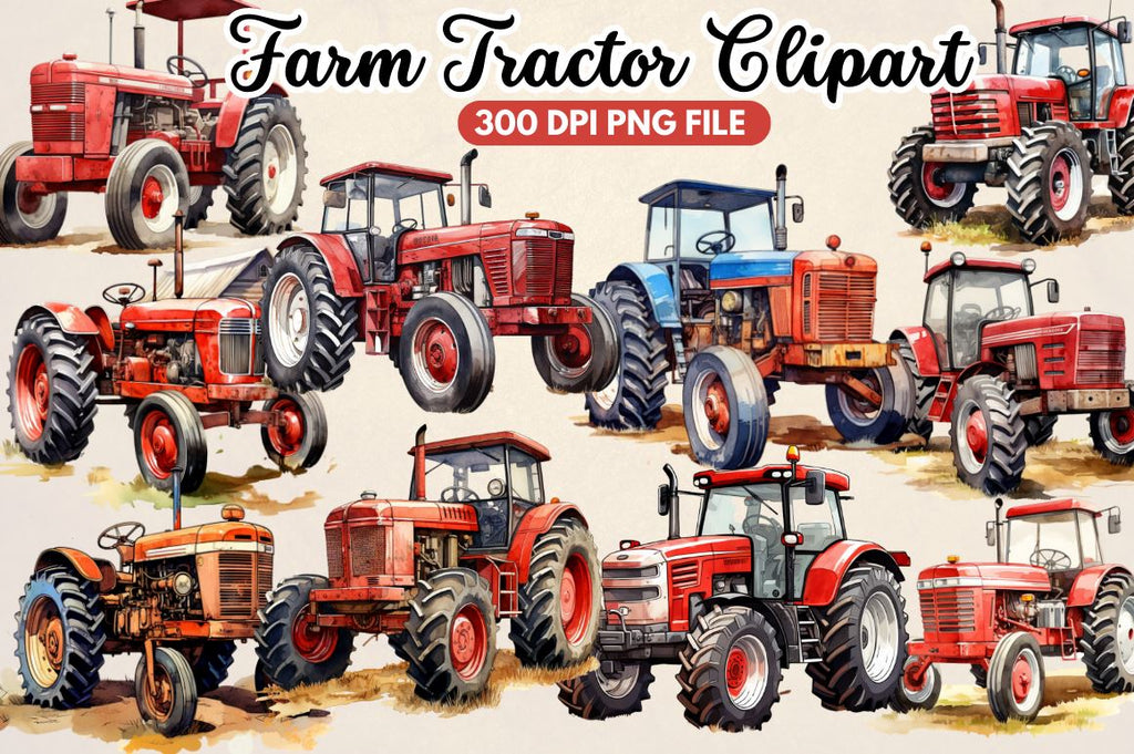 Farm Tractor Watercolor Sublimation, - So Fontsy