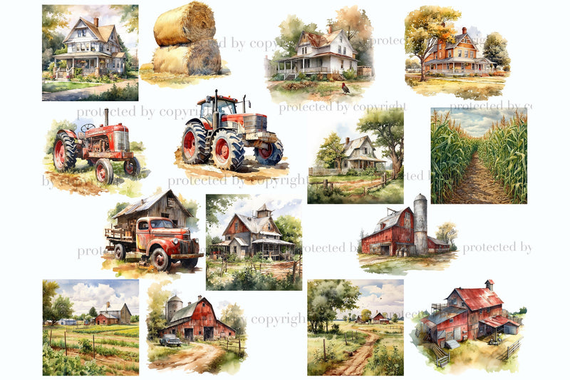 Farmhouse Clipart Bundle | Barn Illustrations PNG - So Fontsy