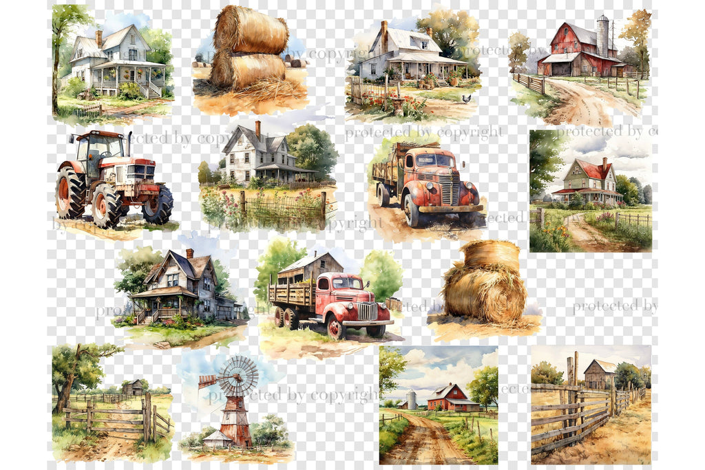 Farmhouse Clipart Bundle | Barn Illustrations PNG - So Fontsy