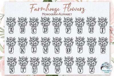 Farmhouse Flowers Monogram Alphabet SVG Bundle - So Fontsy