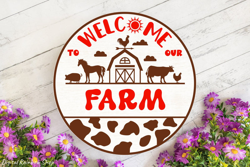 Farmhouse round sign svg bundle, farmhouse welcome door sign - So Fontsy