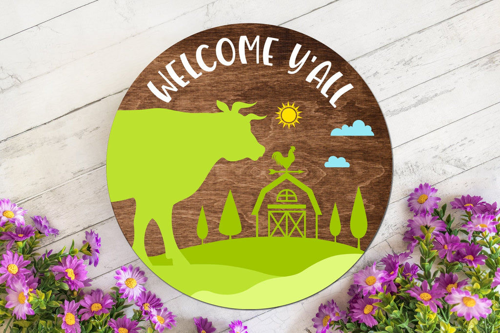 Farmhouse round sign svg bundle, farmhouse welcome door sign - So Fontsy