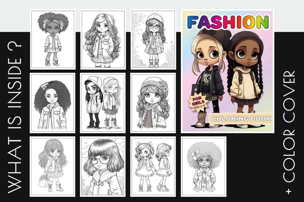Fashion Girls Coloring Book, Printable Coloring Page Bundle - So Fontsy