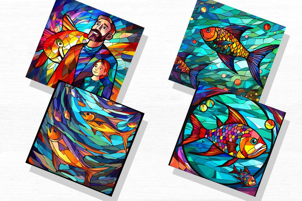 Fathers Day Man Giant Fish Stained Glass Bundle - So Fontsy