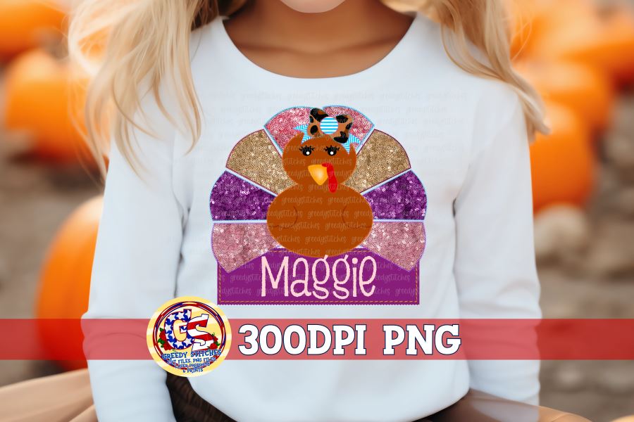 Faux Embroidery Sequins Girl Turkey PNG - So Fontsy