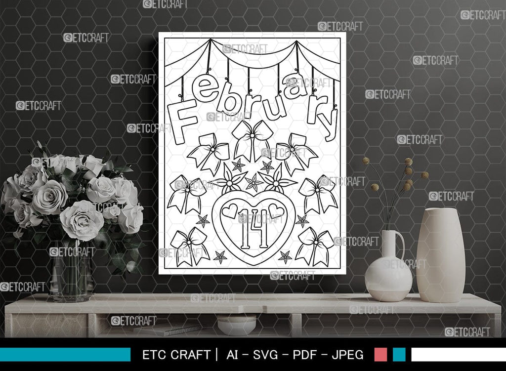 February Month Printable Coloring Page, PDF Colouring Book, Instant ...