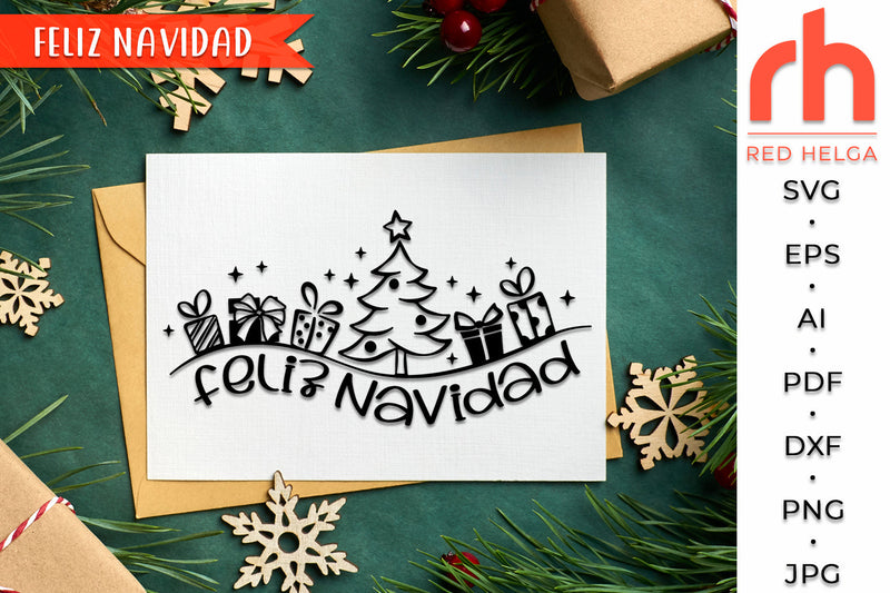 Feliz Navidad SVG - Spanish Christmas Cut File - Xmas Card DXF - So Fontsy