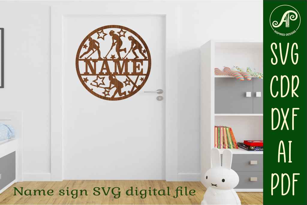 Field Hockey female name sign svg laser cut template - So Fontsy