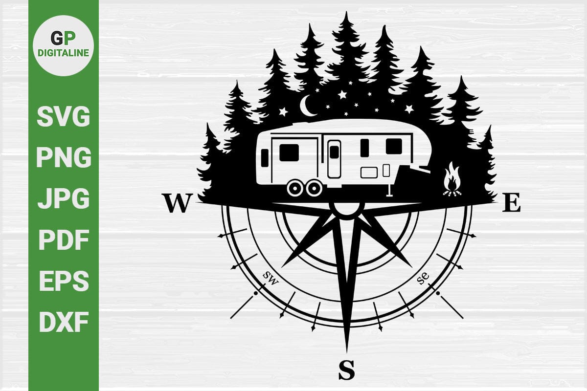 Fifth Wheel RV Camper SVG, Compass SVG, 5th Wheel RV SVG, Camping SVG ...