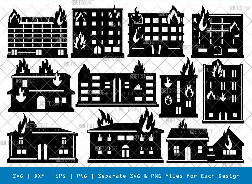 Fire Building Silhouette Svg Cricut Cut Files Png Bundle, SB01065 - So ...
