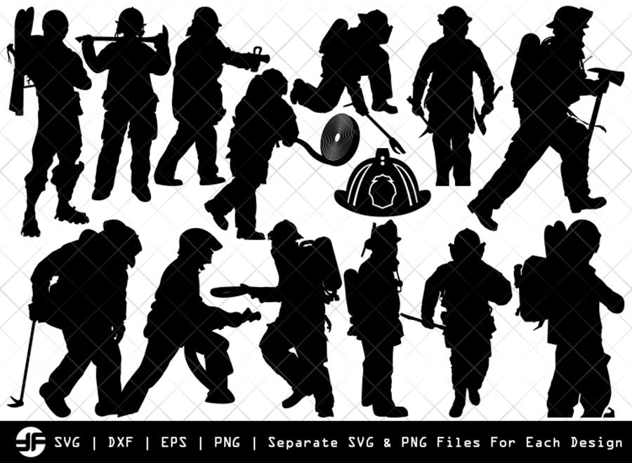 Fire Fighter SVG | Fire Man SVG | Silhouette Bundle | Cut File - So Fontsy