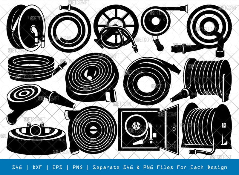 Fire Hose Silhouette, Fire Hose SVG, Fire Hydrant Svg, Firefighter Svg ...