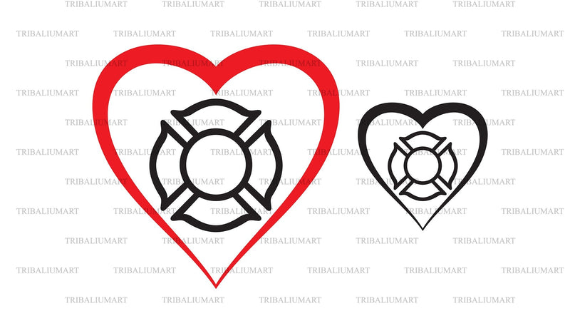Firefighters heart. Cut files for Cricut, Clip Art silhouettes (eps ...