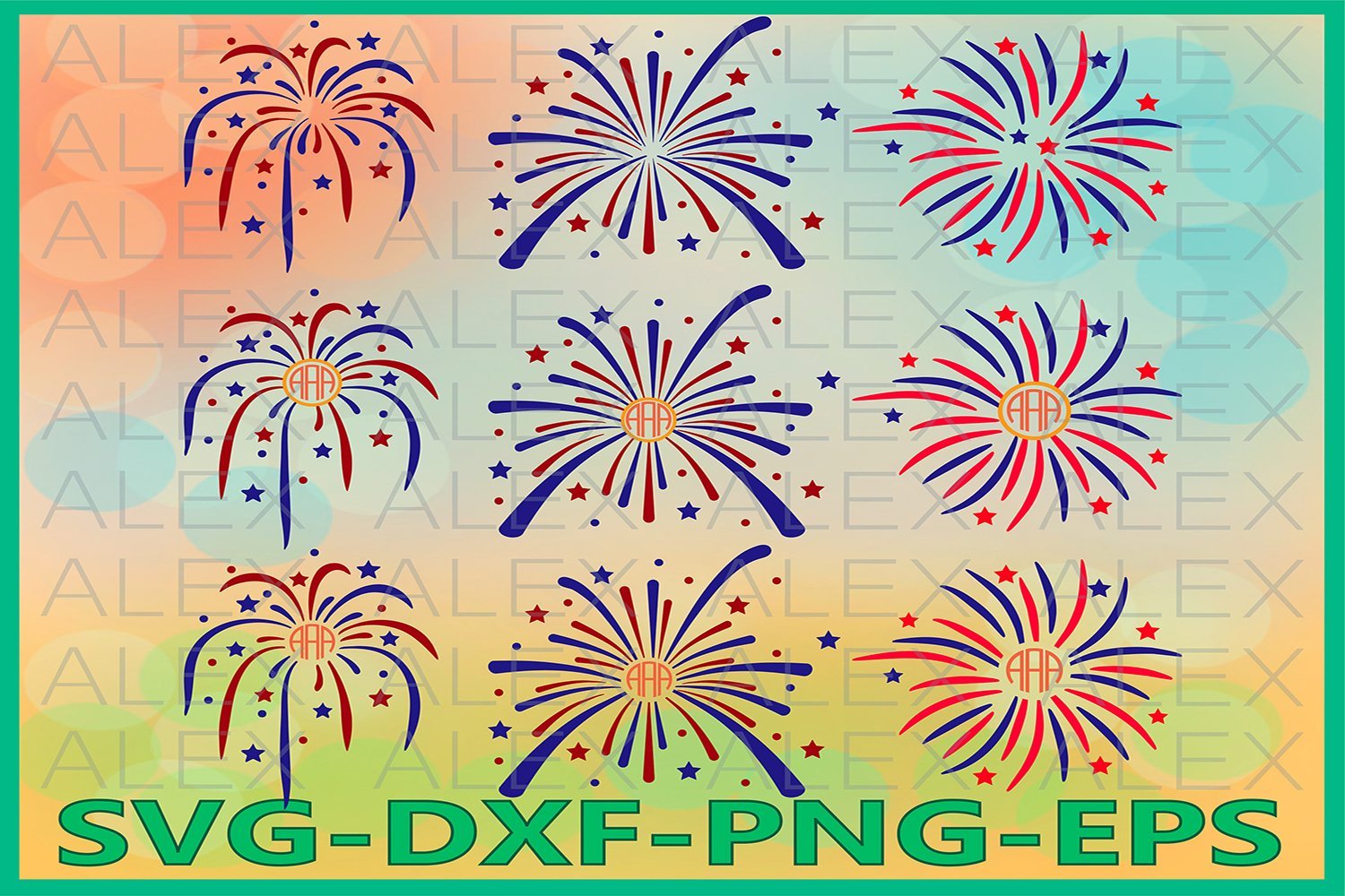 FireWorks Svg, 4th of July, FireWorks Monogram - So Fontsy