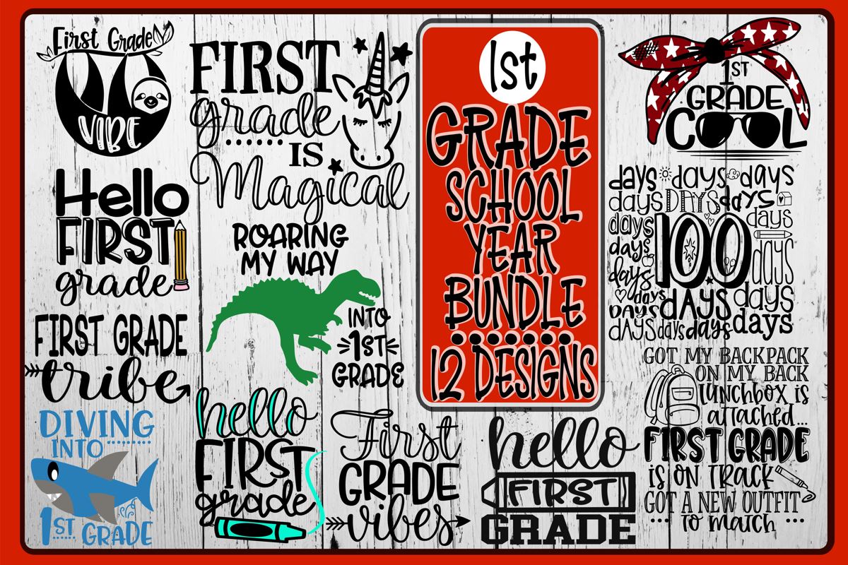 FIRST Grade Bundle - 12 Designs - SVG PNG EPS DXF - So Fontsy