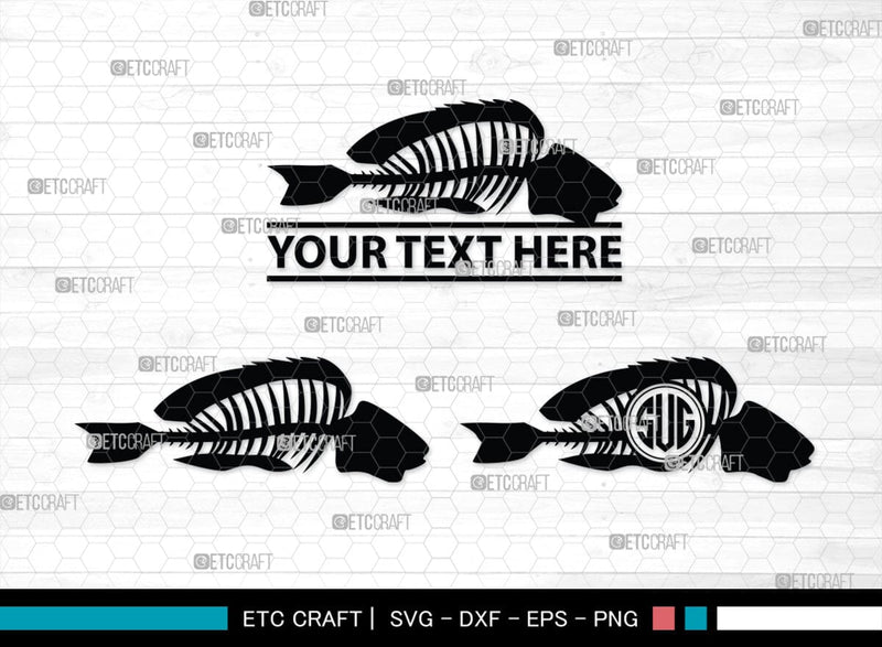 Fish Bone Monogram, Fish Bone Silhouette, Fish Bone SVG, Fish Skeleton ...