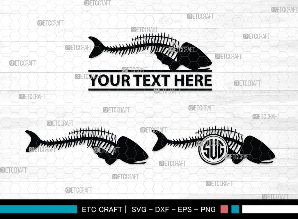 Fish Bone Monogram, Fish Bone Silhouette, Fish Bone SVG, Fish Skeleton ...