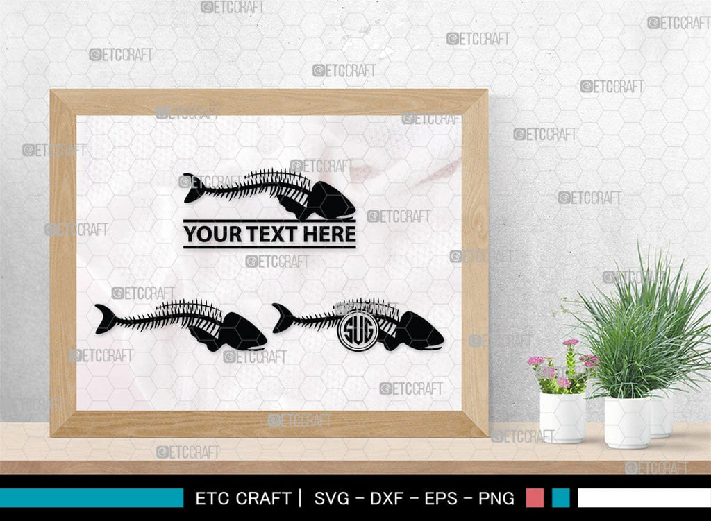 Fish Bone Monogram, Fish Bone Silhouette, Fish Bone SVG, Fish Skeleton ...