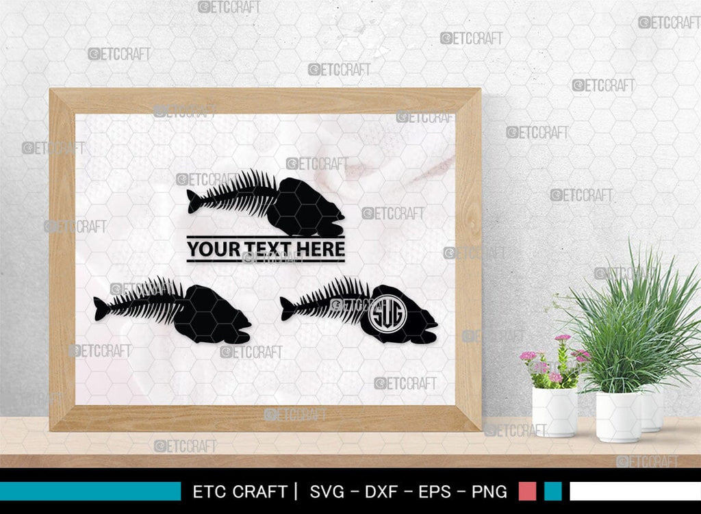 Fish Bone Monogram, Fish Bone Silhouette, Fish Bone SVG, Fish Skeleton ...