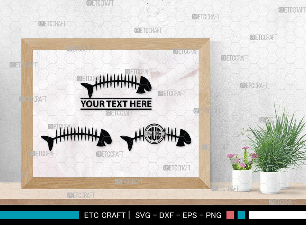 Fish Bone Monogram, Fish Bone Silhouette, Fish Bone SVG, Fish Skeleton ...