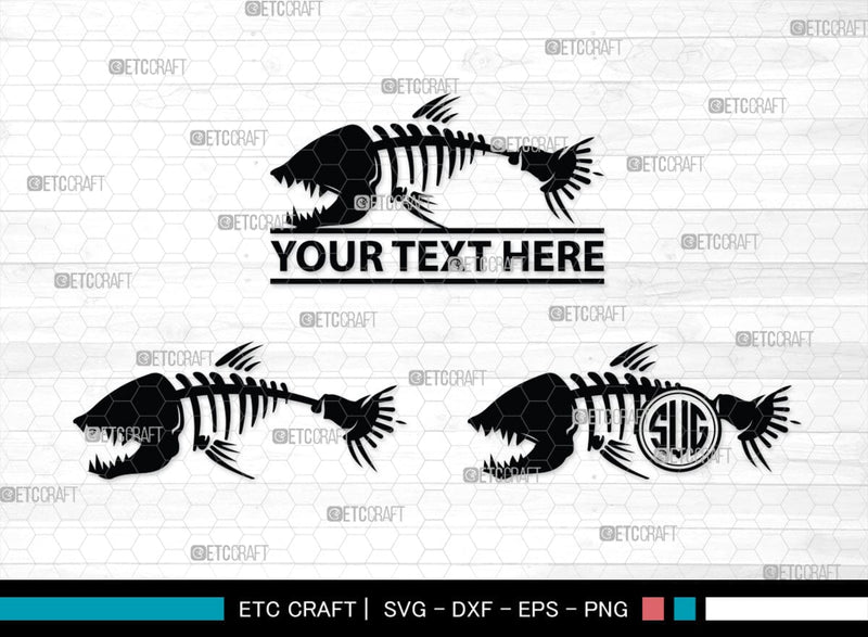 Fish Bone Monogram, Fish Bone Silhouette, Fish Bone SVG, Fish Skeleton ...