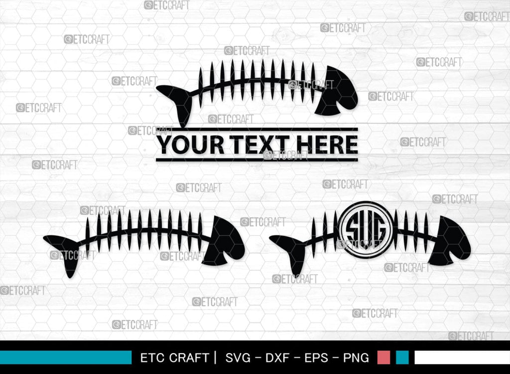 Fish Bone Monogram, Fish Bone Silhouette, Fish Bone SVG, Fish Skeleton ...