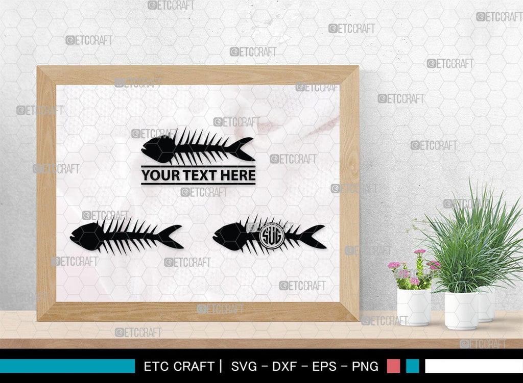 Fish Bone Monogram, Fish Bone Silhouette, Fish Bone SVG, Fish Skeleton ...