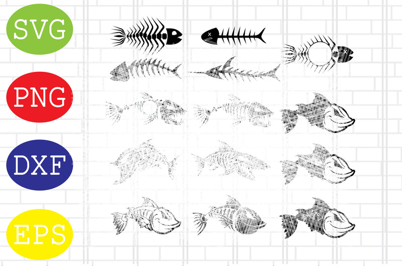 Fish Bone SVG Bundle, Fish Bone svg, Fishbone svg, Fish Skeleton svg ...