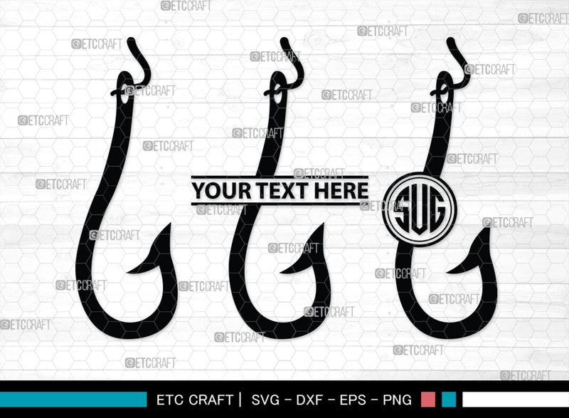 Fish Hook Monogram, Fish Hook Silhouette, Fish Hook SVG, Fishing Hook ...