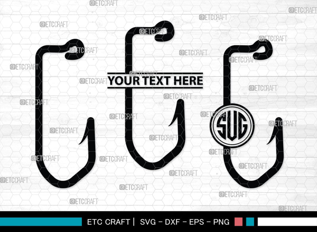 Fish Hook Monogram, Fish Hook Silhouette, Fish Hook SVG, Fishing Hook ...