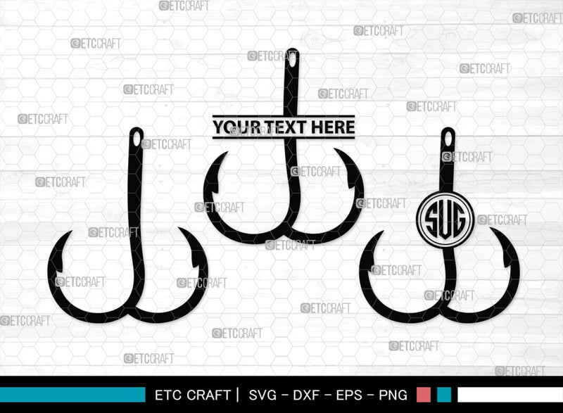 Fish Hook Monogram, Fish Hook Silhouette, Fish Hook SVG, Fishing Hook ...