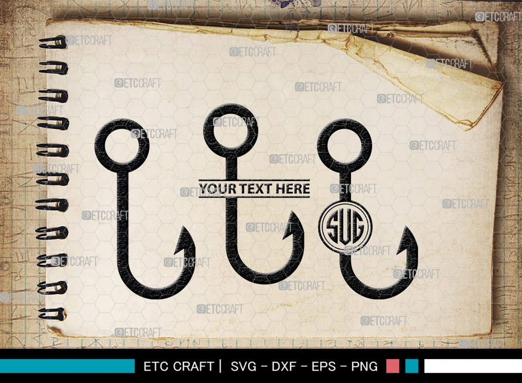Fish Hook Monogram, Fish Hook Silhouette, Fish Hook SVG, Fishing Hook ...