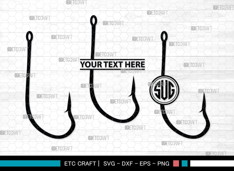 Fish Hook Monogram, Fish Hook Silhouette, Fish Hook SVG, Fishing Hook ...