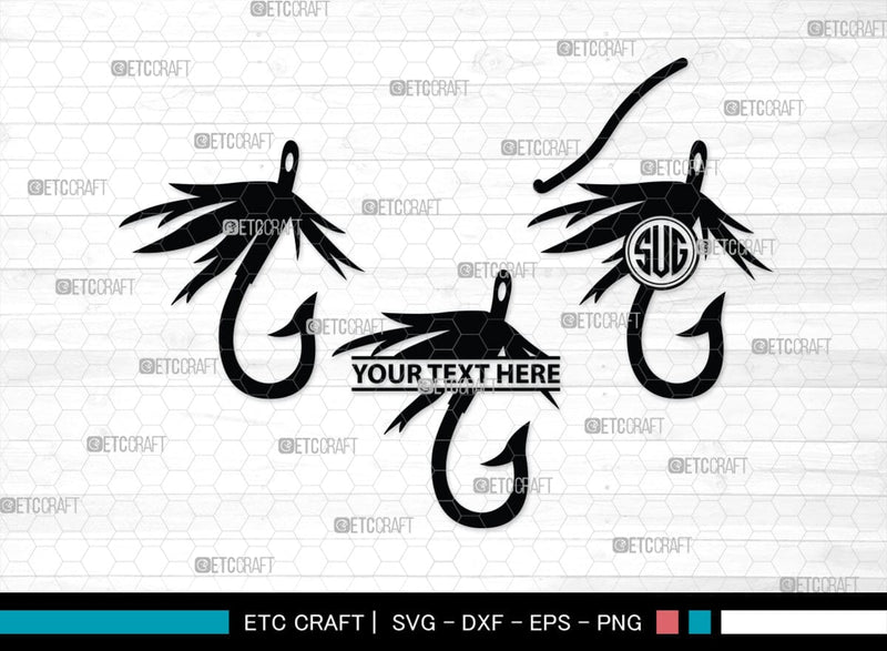 Fish Hook Monogram, Fish Hook Silhouette, Fish Hook SVG, Fishing Hook ...